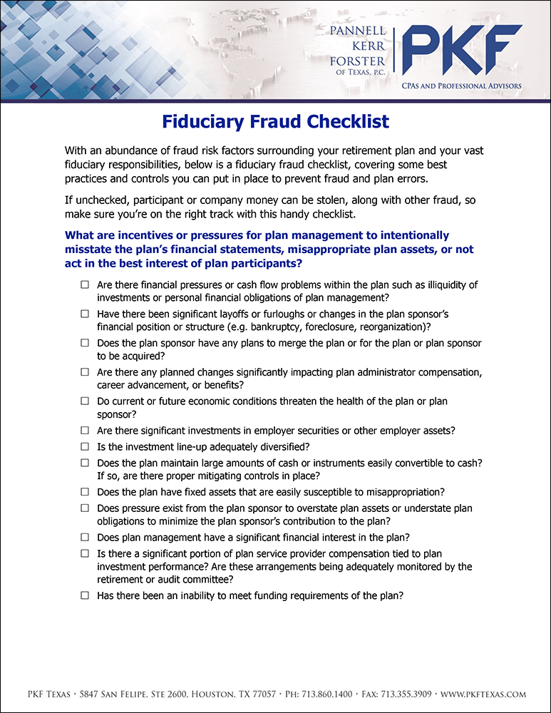 Download Now: Fiduciary Fraud Checklist - PKF Texas
